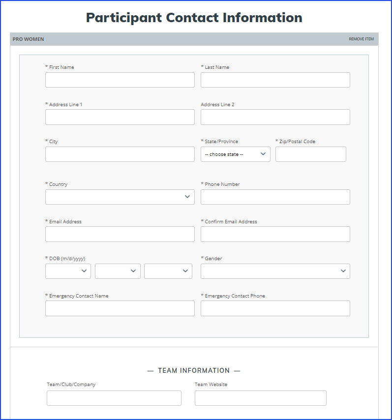 Participant Contact Information Page – athleteReg